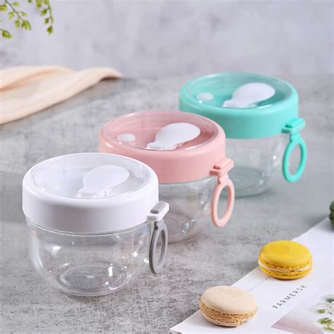 Grusce 3 Packs Overnight Oat Container With Lid And Foldable Spoon