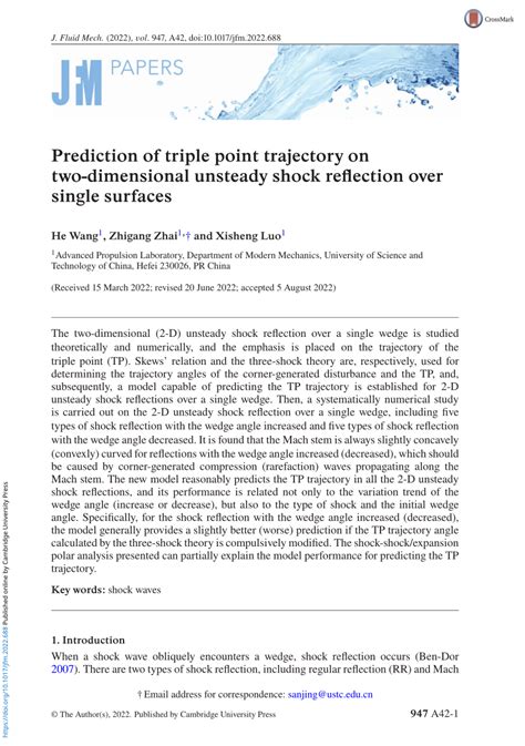 PDF Prediction Of Triple Point Trajectory On Two Dimensional Unsteady