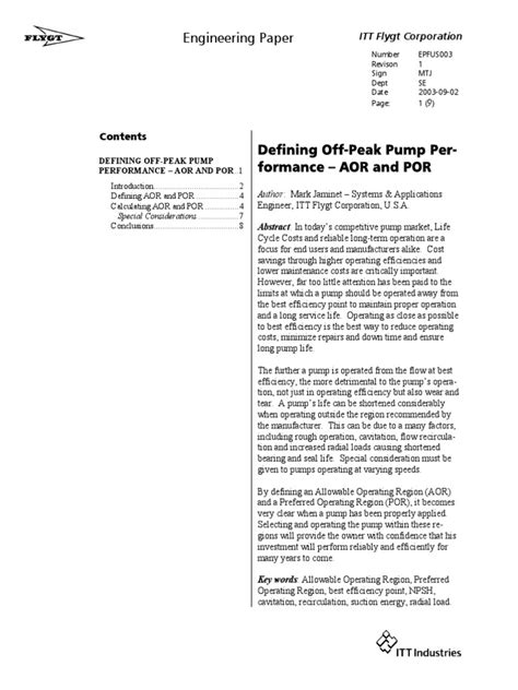 Defining Off Peak Pump Performance Aor And Por Pdf Pump