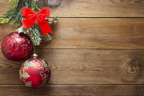Christmas Background Mock Up Red Baubles Decoration With Fir Branches