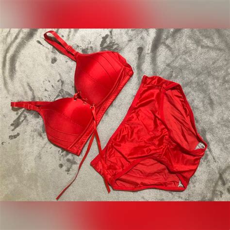 Satin Tie Red Bra Set Bd