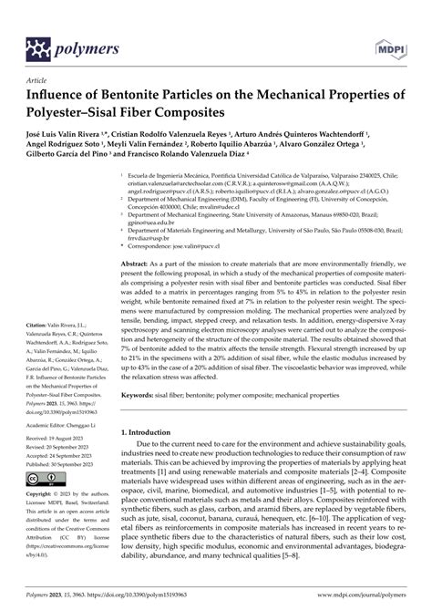 PDF Influence Of Bentonite Particles On The Mechanical Properties Of Polyester Sisal Fiber