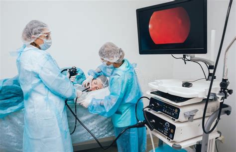 Endoscopy At The Hospital Doctor Holding Endoscope Before Gastroscopy