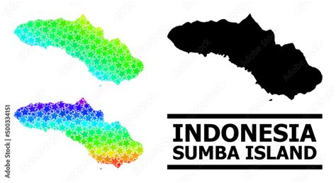 Rainbow Gradiented Star Mosaic Map Of Sumba Island Vector Colored Map