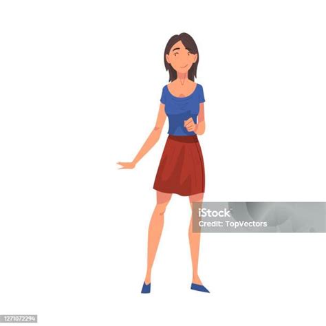 흰색 배경에 캐주얼 옷 만화 벡터 일러스트에 쾌활한 갈색 머리 소녀 독일에 대한 스톡 벡터 아트 및 기타 이미지 독일 벡터