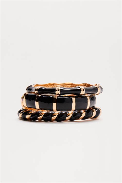 Different Vibes 3 Piece Bangle Set Black Fashion Nova Jewelry