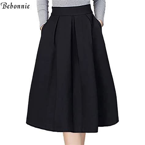 2017 New Fashion Black Skirts Womens High Waist Skirts Plus Size Knee