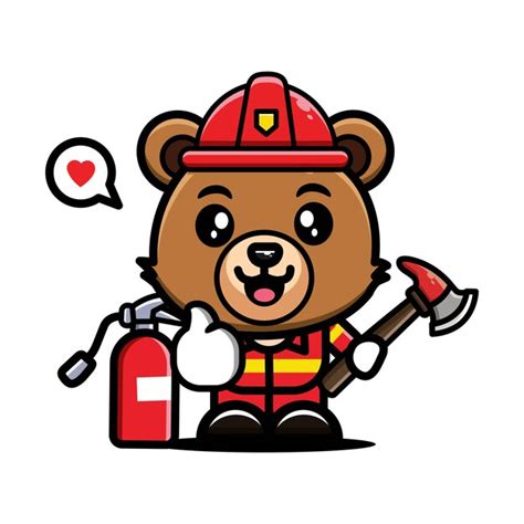 소방관 직업 곰의 귀여운 벡터 캐릭터 디자인 일러스트 프리미엄 벡터
