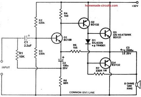 Simple 10 Watt Amplifier Circuits Using Transistors Homemade Circuit