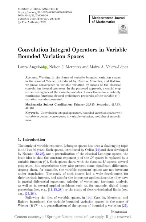 Pdf Convolution Integral Operators In Variable Bounded Variation Spaces