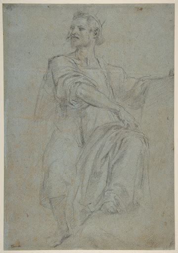 Seated Crowned Male Figure Holding A Book Or Scroll Recto Seated
