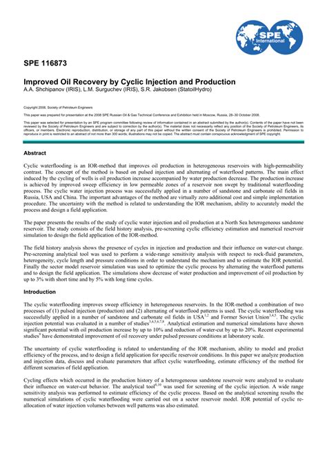 Pdf Cyclic Water Injection Improved Oil Recovery At Zero Cost