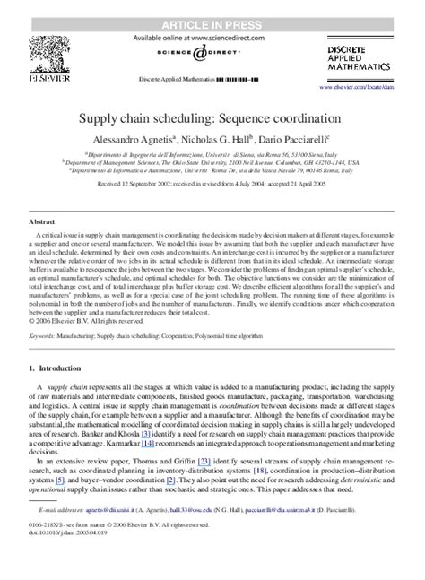 Pdf Supply Chain Scheduling Sequence Coordination