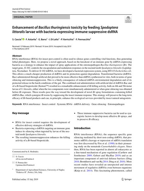 Pdf Enhancement Of Bacillus Thuringiensis Toxicity By Feeding