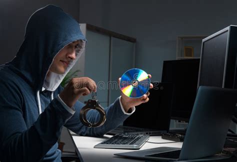 Hacker Hacking Computer At Night Stock Image Image Of Phishing