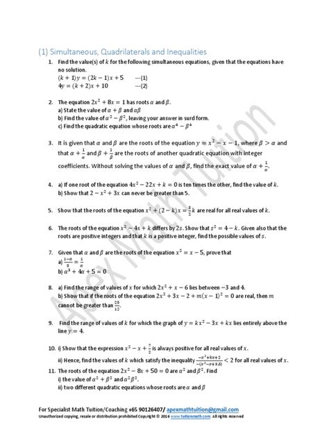 Simultaneous Quadrilaterals And Inequalities Pdf Equations