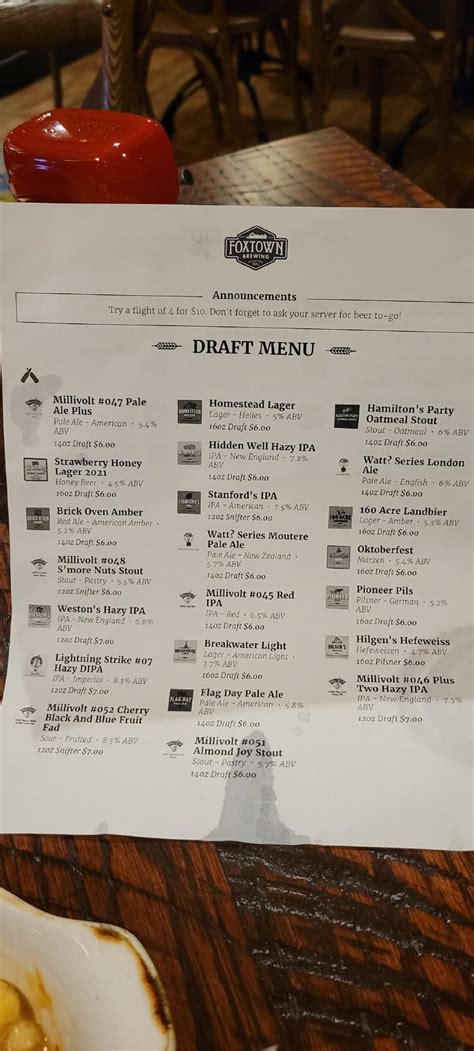 Menu At Foxtown Brewing Restaurant Mequon