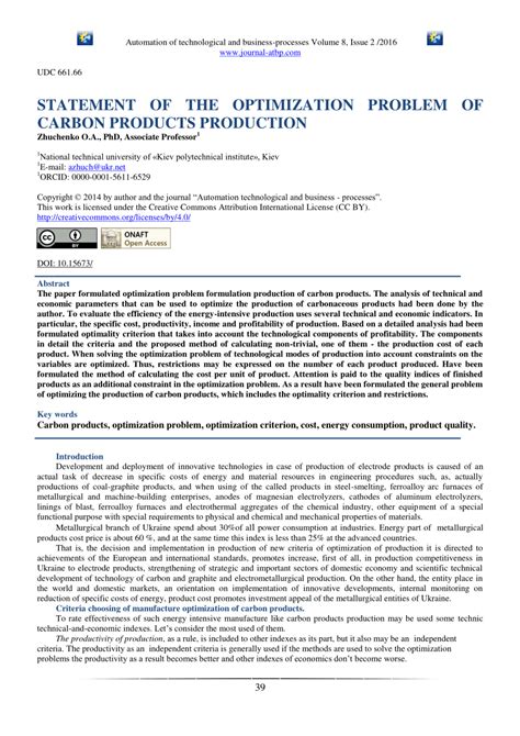 Pdf Statement Of The Optimization Problem Of Carbon Products Production