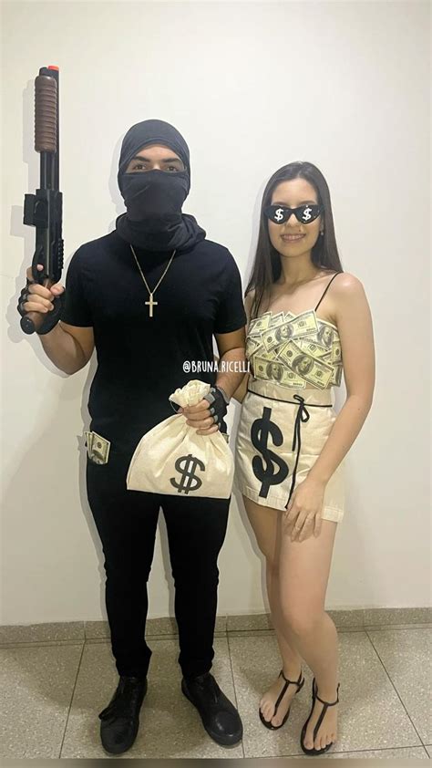 Ladrão assaltante e o dinheiro roubado halloween casal fantasiacasal Looks Fantasias