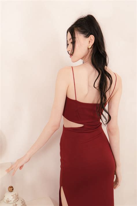 Eden Padded Side Cut Out Midi Dress In Scarlet Red Mikayla
