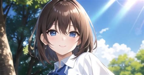 Ai 焦茶短髪女子、制服イメージ（ラスト、迷彩スカート） 日向あすかのイラスト Pixiv