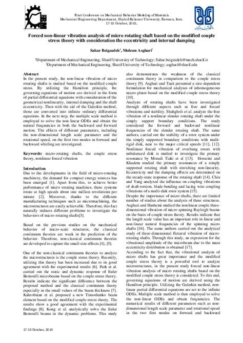 Pdf Forced Non Linear Vibration Analysis Of Micro Rotating Shaft