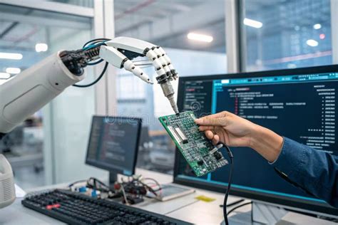 Robot Hand And Human Hand Connect Ai Circuit Board Stock Illustration Illustration Of