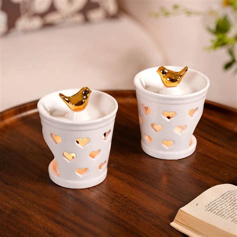 Bird Topped Heart Cutwork Aroma Diffuser Set Of 2 White Online