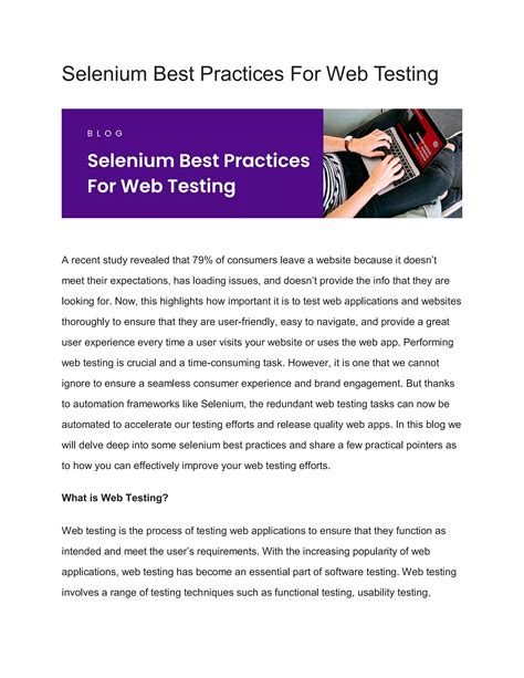 Selenium Best Practices For Web Testing Pdf