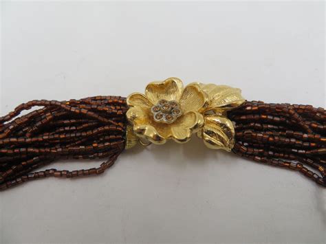 Fabulous 1950s Bronze Seed Bead Multi Strand Necklac Gem