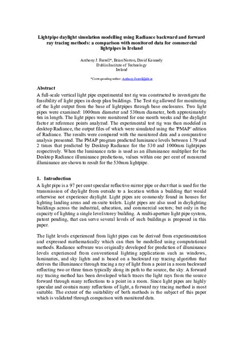 Pdf Lightpipe Daylight Simulation Modelling Using Radiance Backward And Forward Ray Tracing