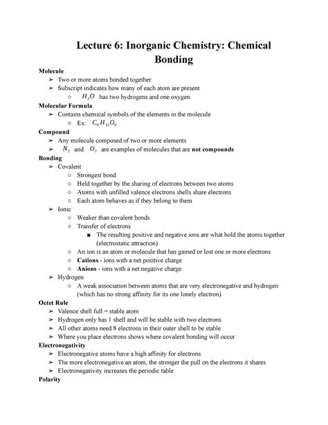Lecture 6 Inorganic Chemistry Chemical Bonding Lecture 6 Inorganic