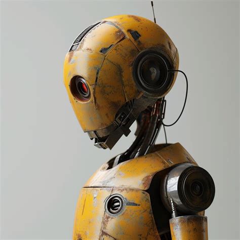 Premium Photo Yellow Worn Down Robot Isolated On Grey Background With Copy Space