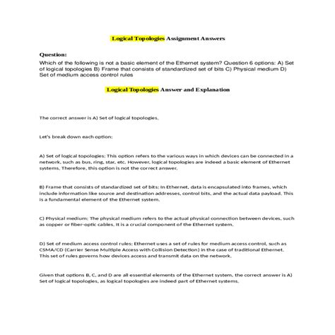 The Correct Answer Set Logical Topologies