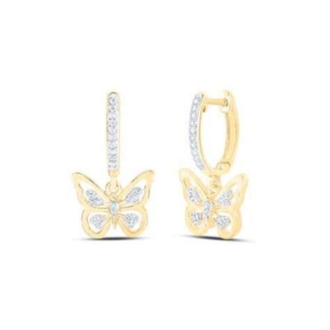 10k Yellow Gold Round Diamond Butterfly Hoop Dangle Earrings 16 Cttw