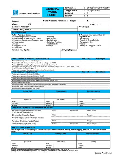 General Work Permit Pdf