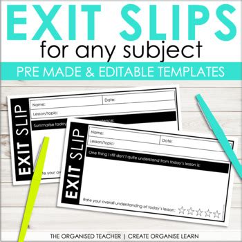 Editable Exit Slips Generic Exit Tickets Templates TPT