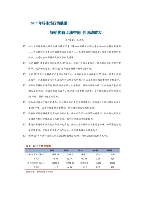 2017年锌市场行情展望：锌价仍有上涨空间，但波动放大