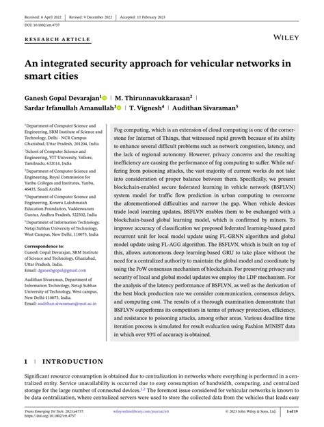 Pdf An Integrated Security Approach For Vehicular Networks In Smart