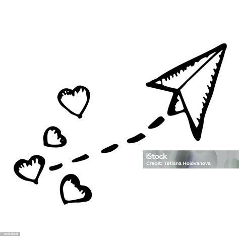 하트의 흔적을 남기는 귀여운 비행기의 형태로 그리기 스케치 검은색에 대한 스톡 벡터 아트 및 기타 이미지 검은색 구름 단일 이미지 Istock