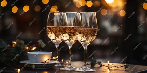 Premium Ai Image Champagne Glasses And Bottle With Bokeh Background