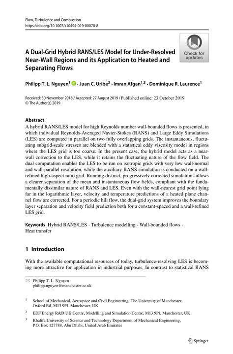 Pdf A Dual Grid Hybrid Ransles Model For Under Resolved Near Wall