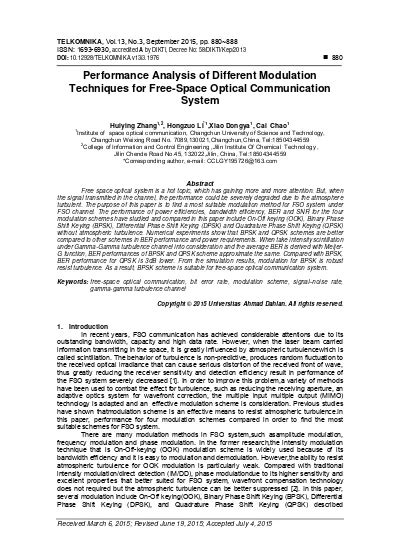 Performance Analysis Of Different Modulation Techniques For Free Space