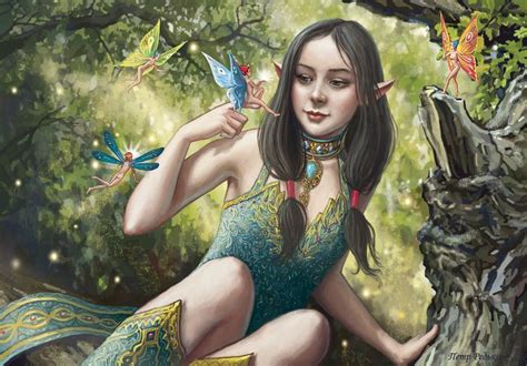 Иллюстрация Эльфийская принцесса в волшебном лесу в стиле 2d Иллюстрации