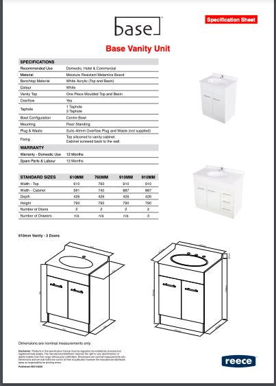 Specification Sheet Base Vanity Unit 1 3th 2 Tech Spec