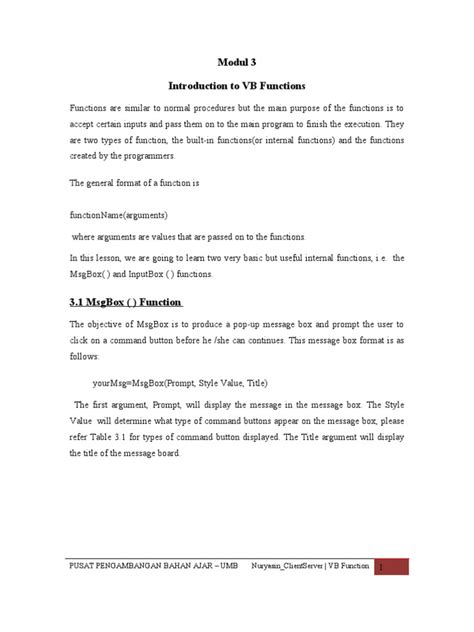 Modul 3 Introduction To Vb Functions Pusat Pengambangan Bahan Ajar