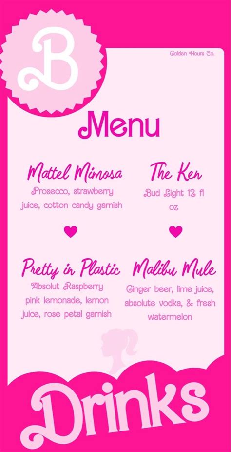 Barbie Drink Menu