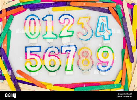 Multicolored Numerical Numbers Set From Zero To Nine 0123456789 Shape Candles In A Colorful