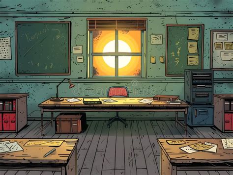 Sunset Sonata Of Classroom Desk With Miniature Asphalt And Aspirator In