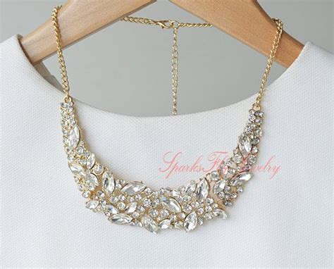 Jeweled Bib Statement Necklace Crystal Collar Necklace Fashion